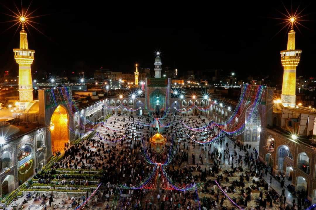 Decorations and lights hung at Imam Redha Holy Shrine ahead of his ...