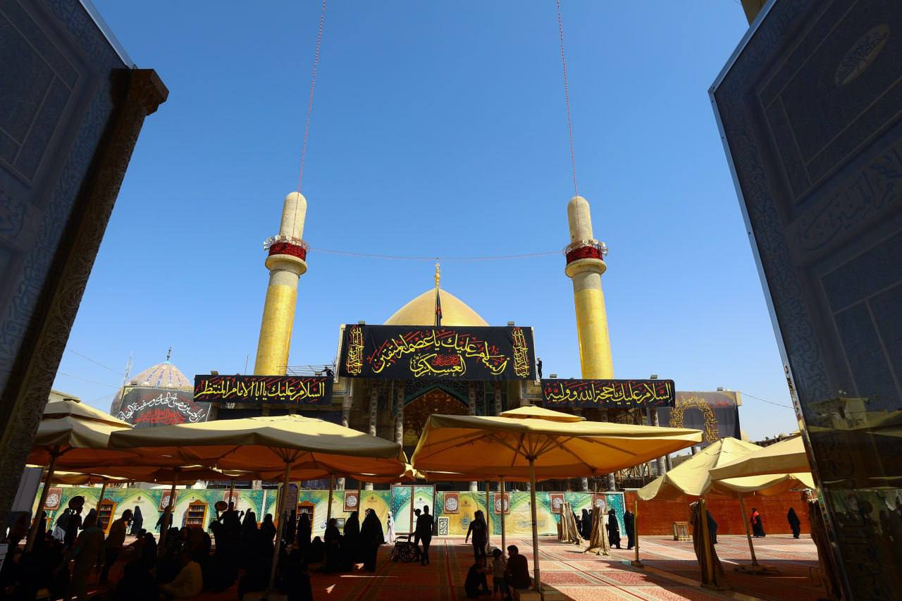 Al-Askari Holy Shrine covered in black in commemoration of Imam al-Hassan al-Askari's martyrdom ...